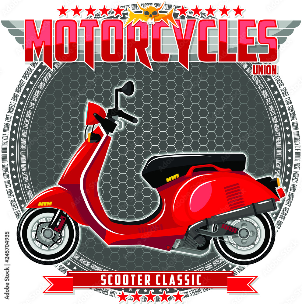 Motorcycle of a certain type, on a symbolic background. Motorcycle text ...