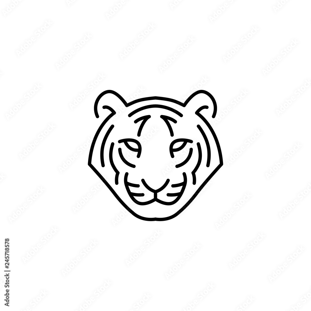 white tiger head logo vector icon illustration line outline monoline ...