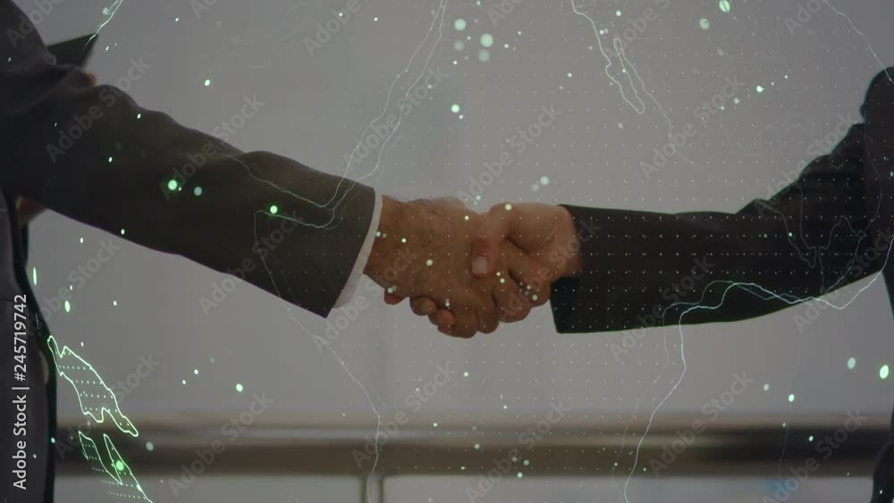 Stockvideon Handshake concept, handshake of two businessmen on pixel 3D ...