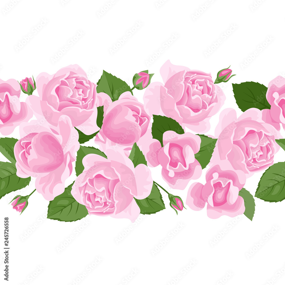 Roses flowers horizontal seamless pattern. Vector illustration of ...