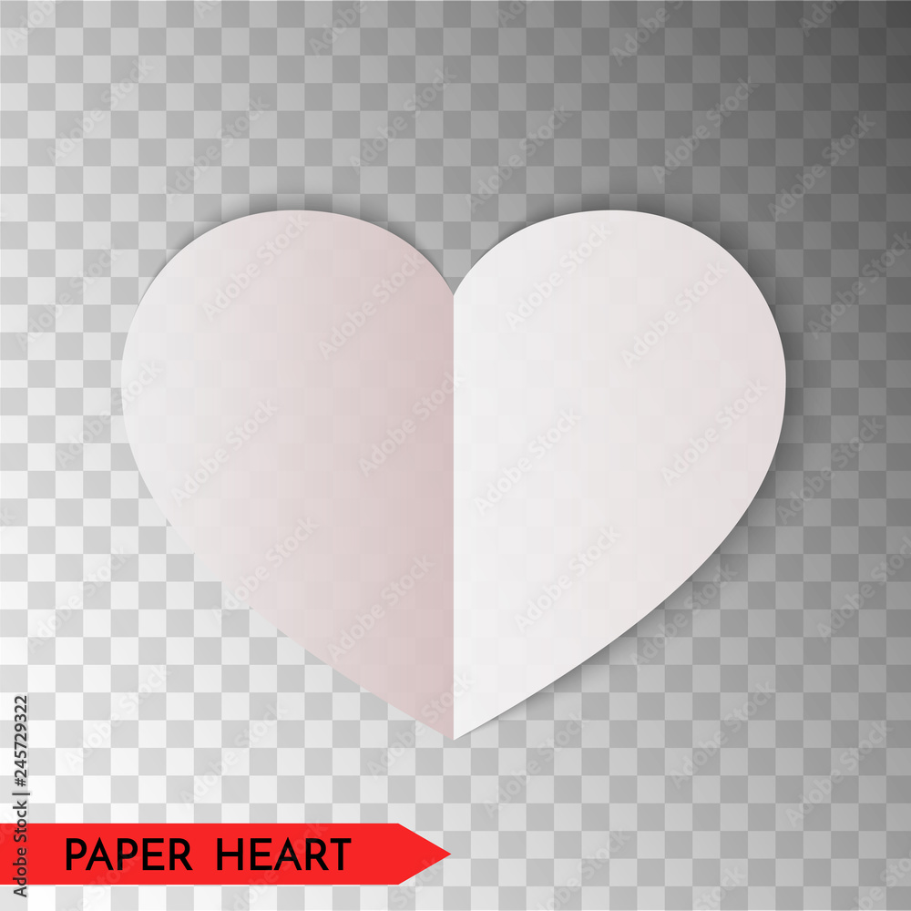 White paper heart isolated on transparent background. Heart icon ...