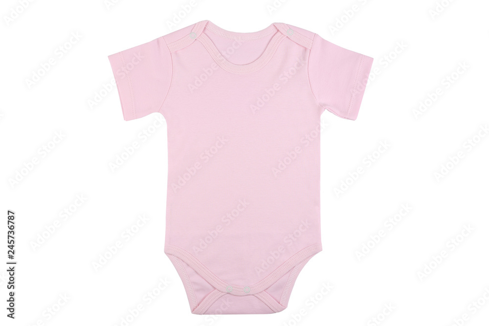 Short sleeve pink baby onesie isolated on white background Stock Photo ...