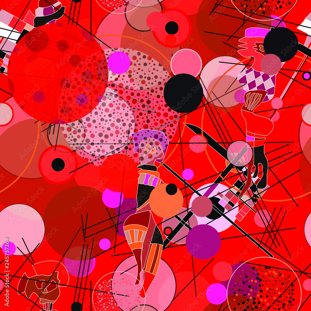 Seamless pattern with colorful abstract art objects, abstract forms ...