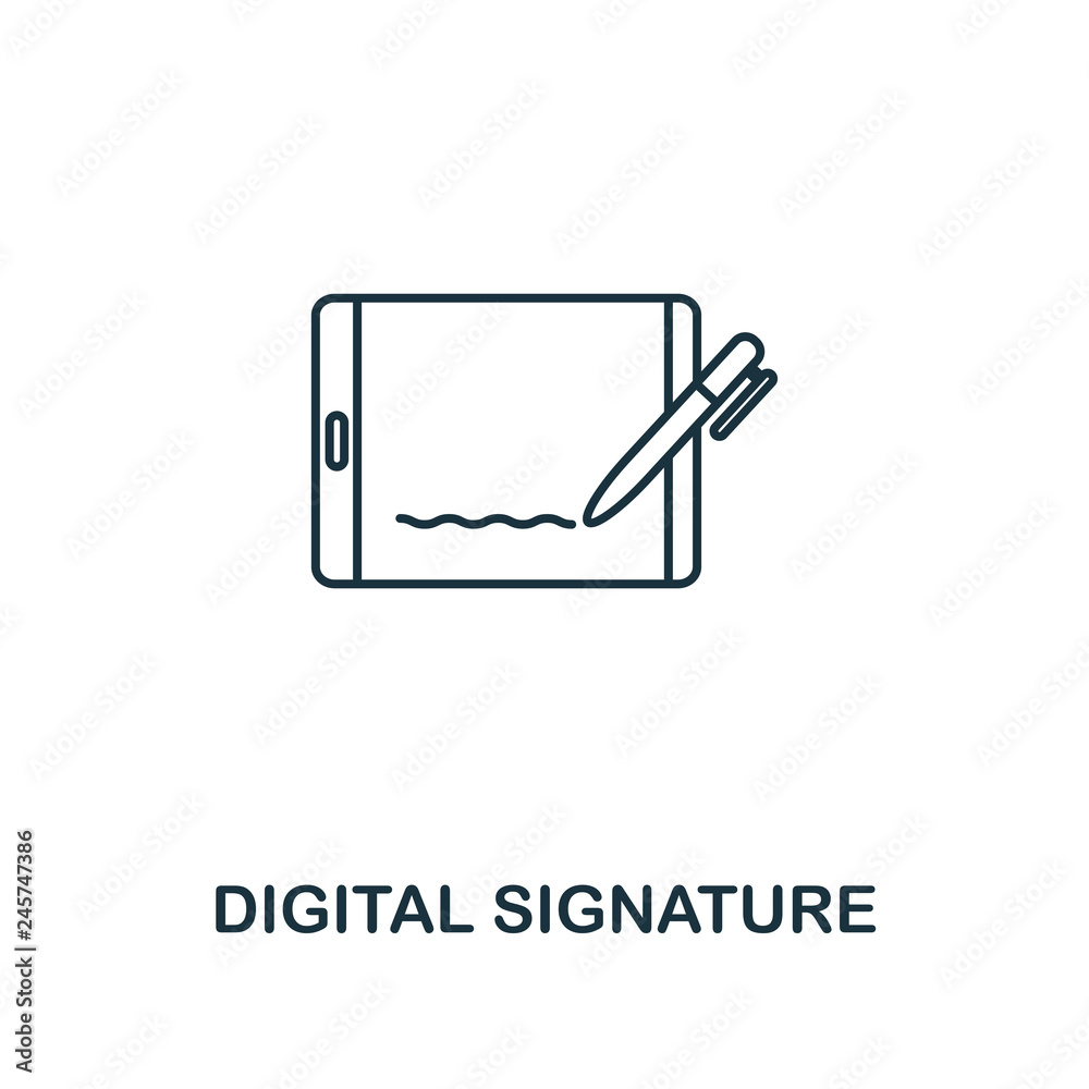 Digital Signature outline icon. Thin line style design from blockchain ...
