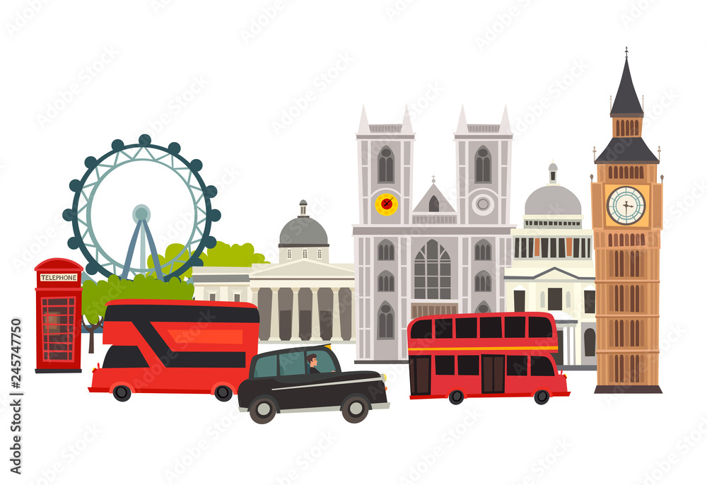 London skyline vector Illustration. Architecture and transport. England ...