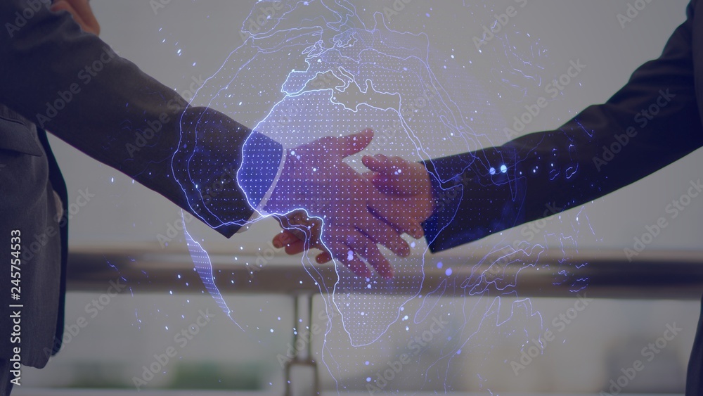 Handshake concept, handshake of two businessmen on the background of ...