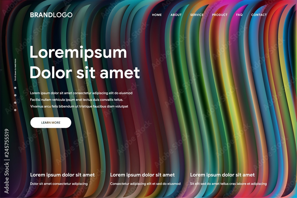 Website or mobile app landing page with Vibrant gradient background ...