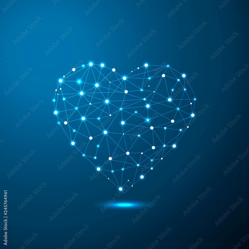 Abstract Heart icon form lines and triangles in low poly style ...