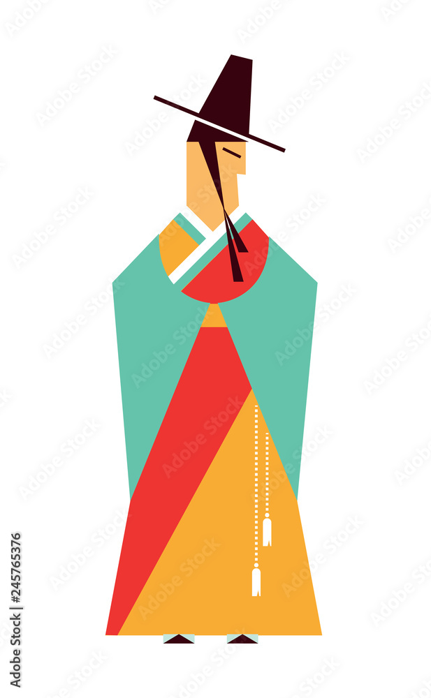 vector illustration korean man flat style on white background Stock ...