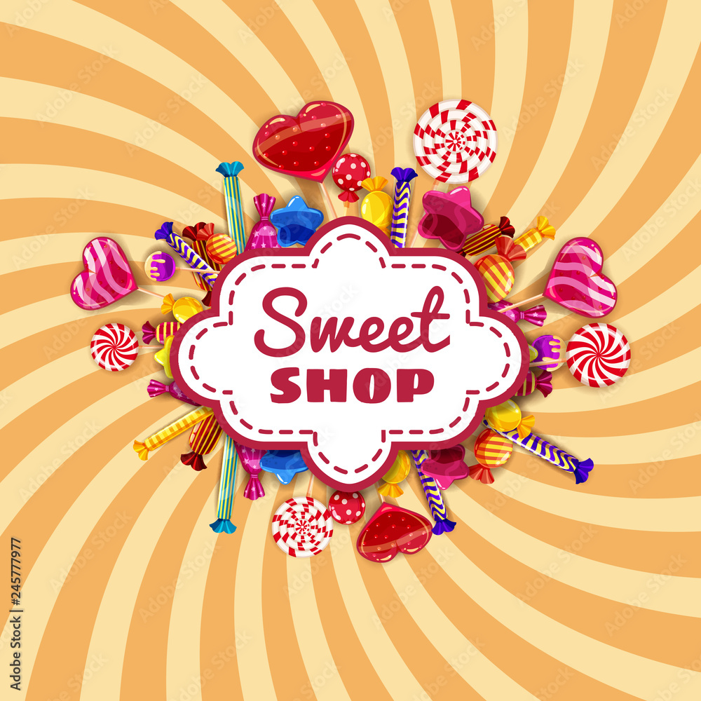 Candy Sweet Shop template set of different colors of candy, candy ...