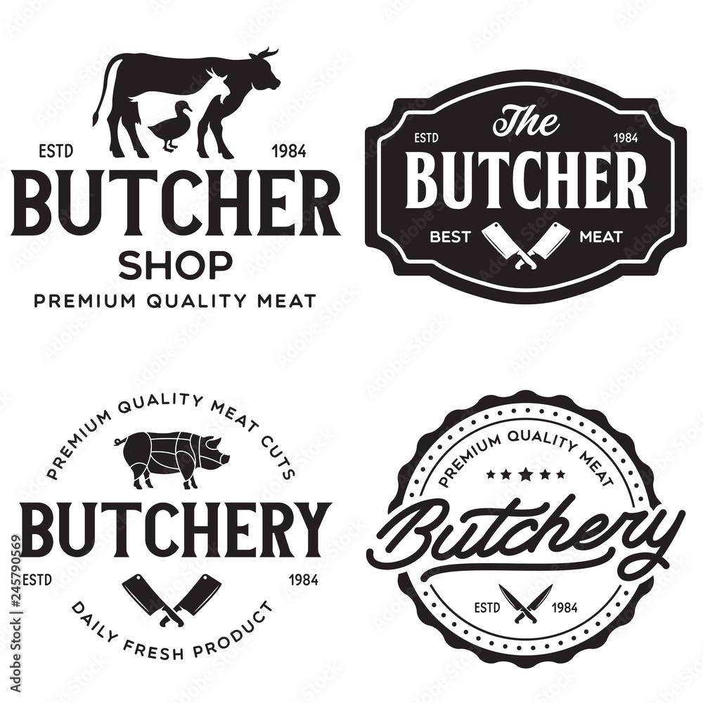 Set of Butcher Shop and Butchery hand written lettering logo, label ...
