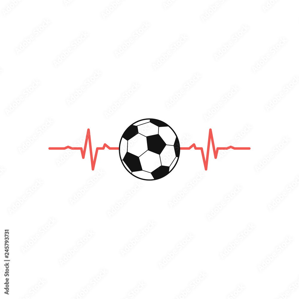 Heartbeat / heart beat pulse with soccer ball flat vector icon for apps ...