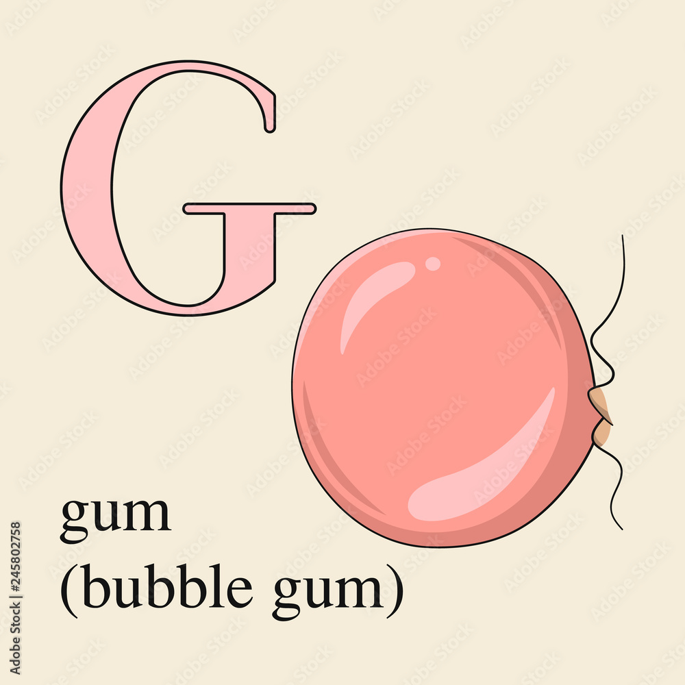 Letter G with bubble gum. Illustrated English alphabet with sweets ...