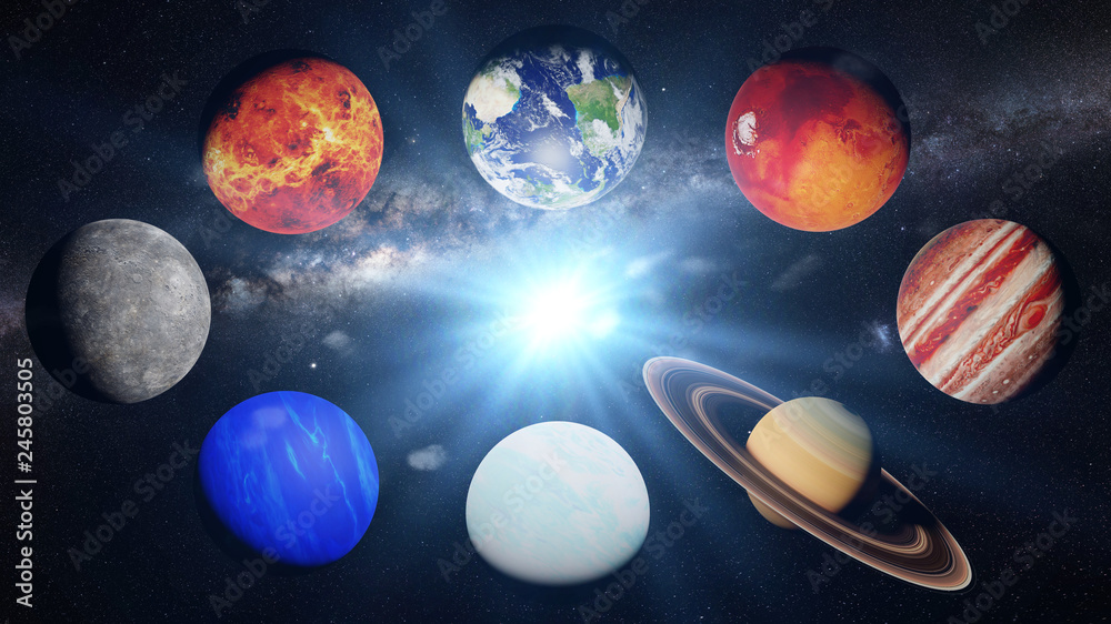the planets of the solar system lit by the Sun Stock Illustration ...