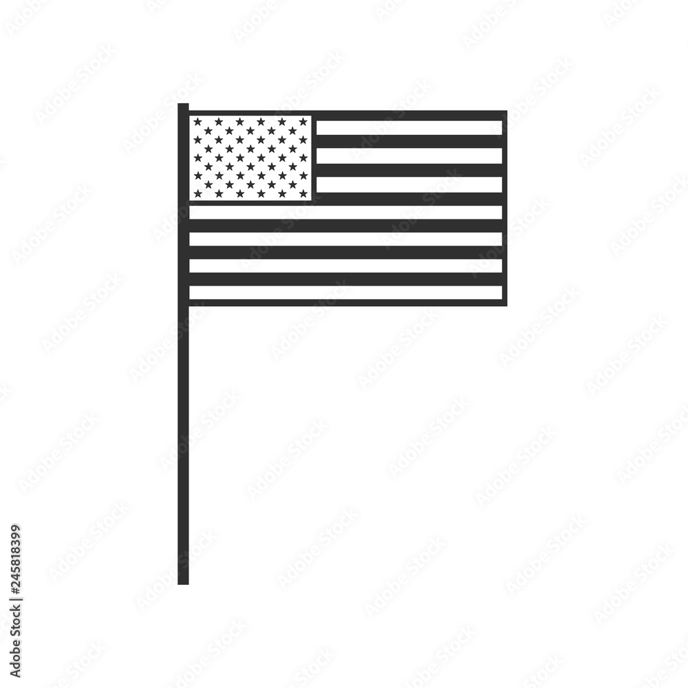 United States flag icon in black outline flat design. Independence day ...