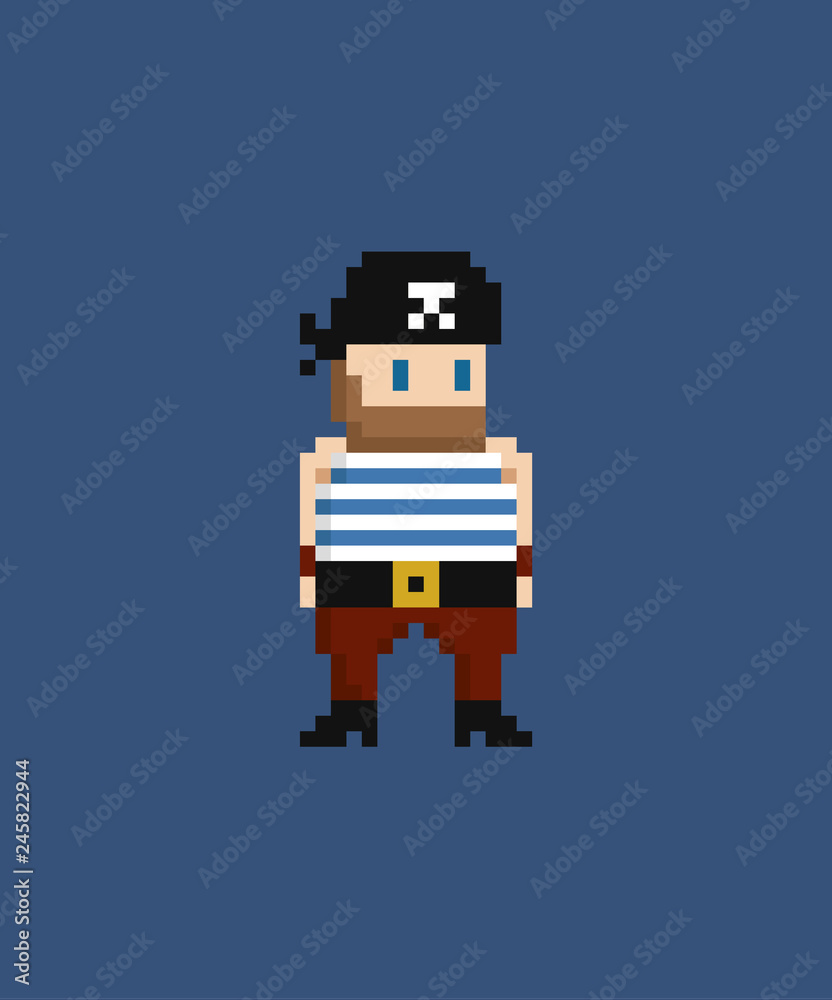 Pixel art vector illustration - 8 bit pirate in sailor suit and bandana ...