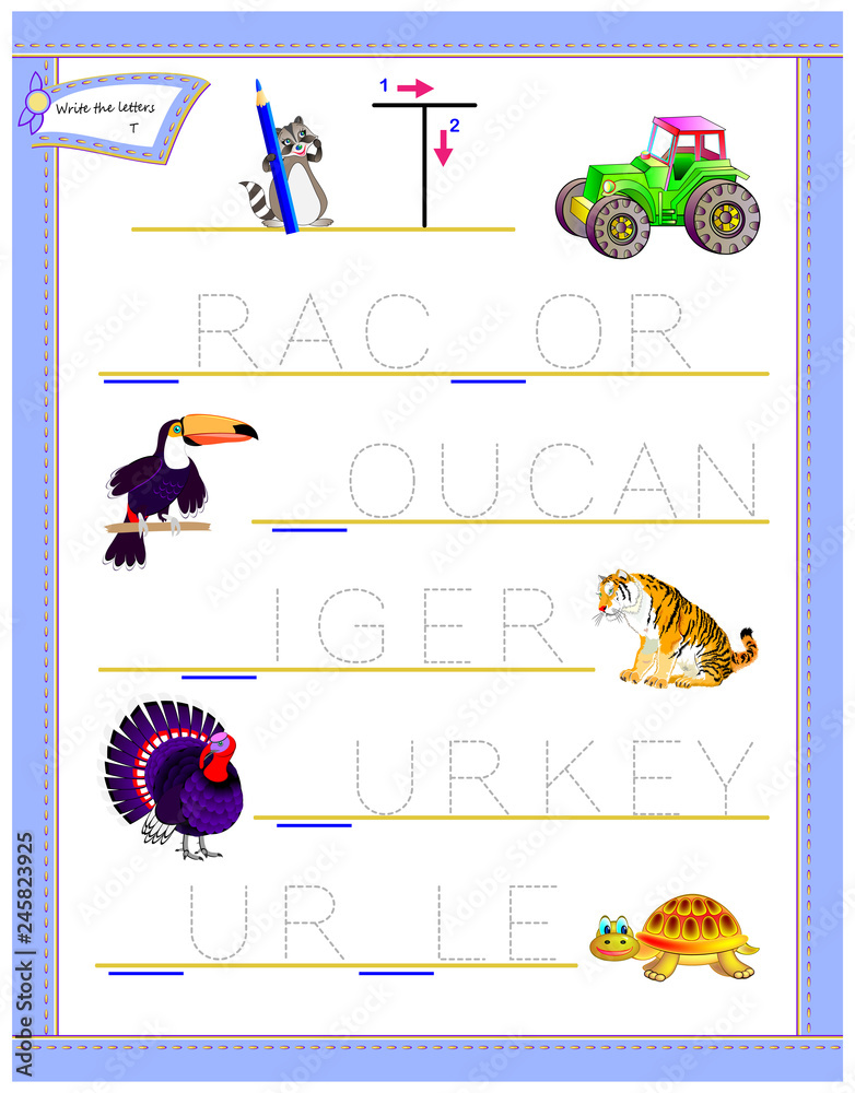 Tracing letter T for study English alphabet. Education page for ...