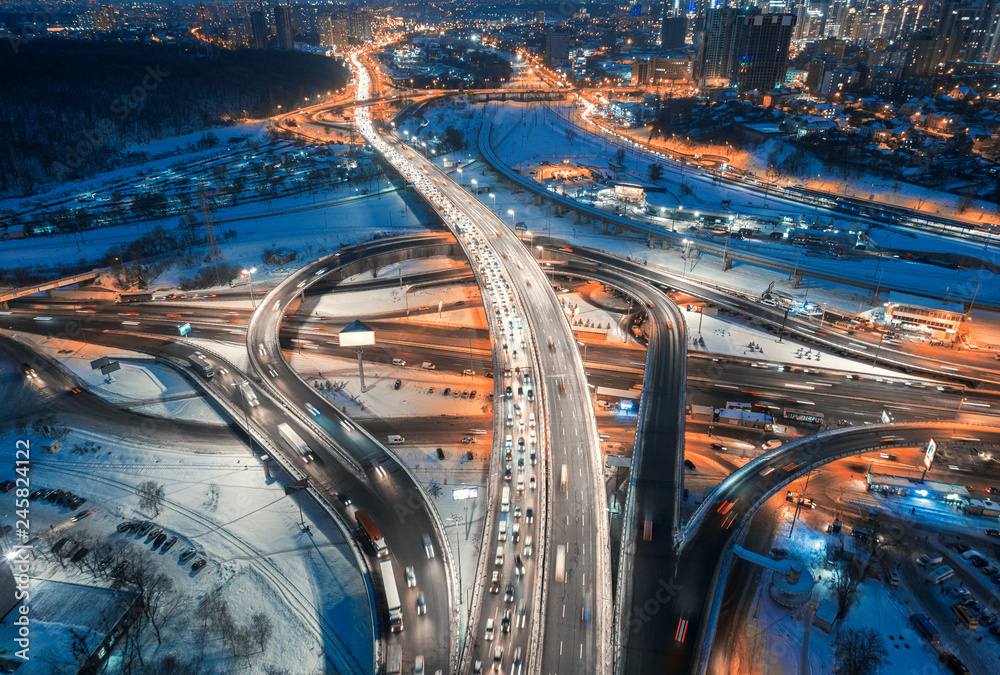 Highway Interchange At Night