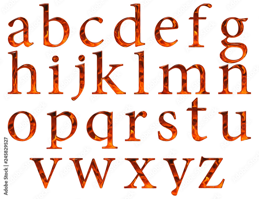 Set of english alphabet letters in lowercase, emitation flame texture ...
