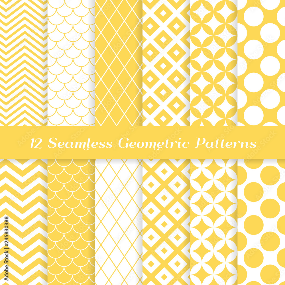 Yellow and White Retro Geometric Vector Patterns. Pastel Color ...