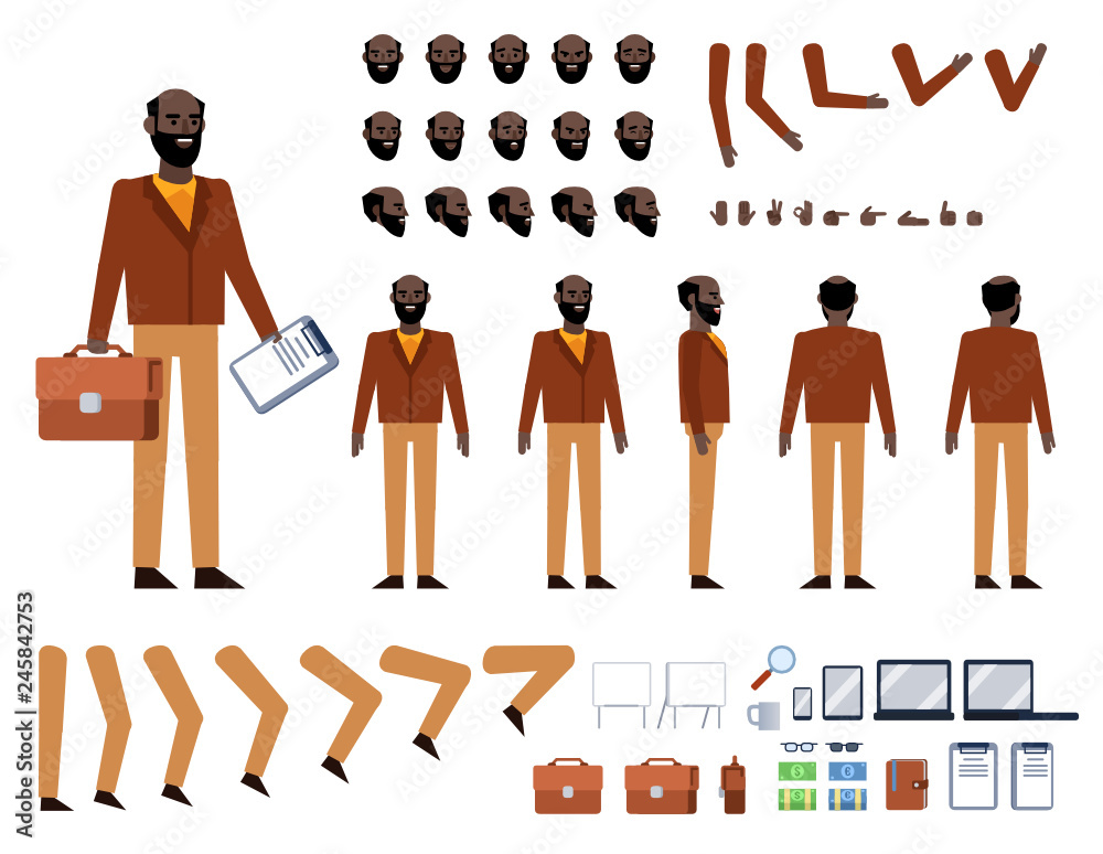 Black businessman in brown suit creation kit. Create your own action ...