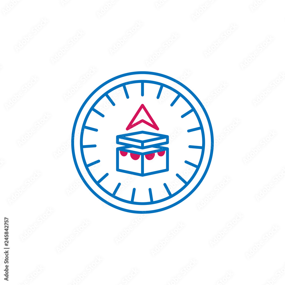 Islam, qibla compass 2 colored line icon. Simple blue and red element ...