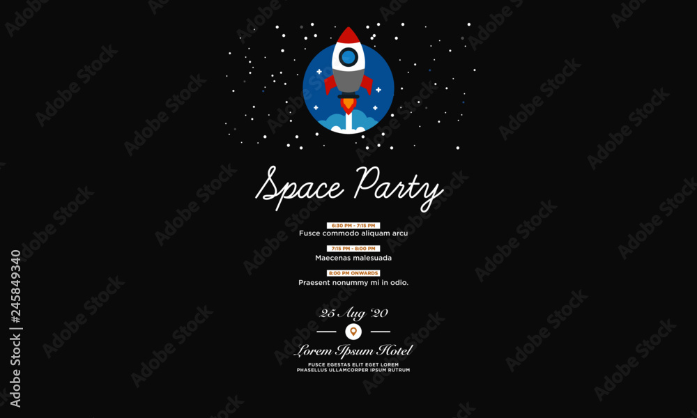 Space Theme Party Invitation Design with Where and When Details Stock ...