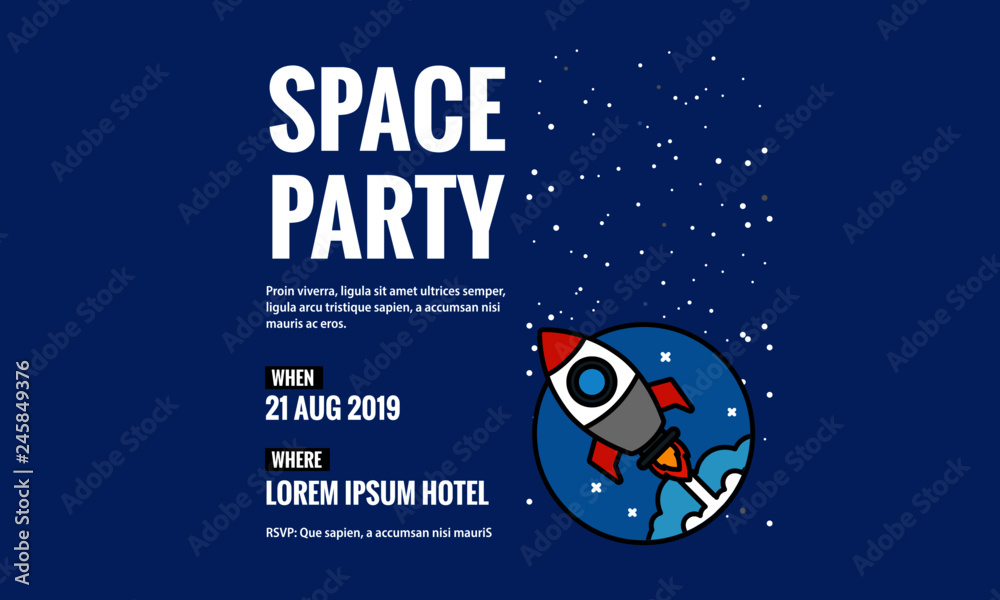 Space Theme Party Invitation Design with Where and When Details Stock ...