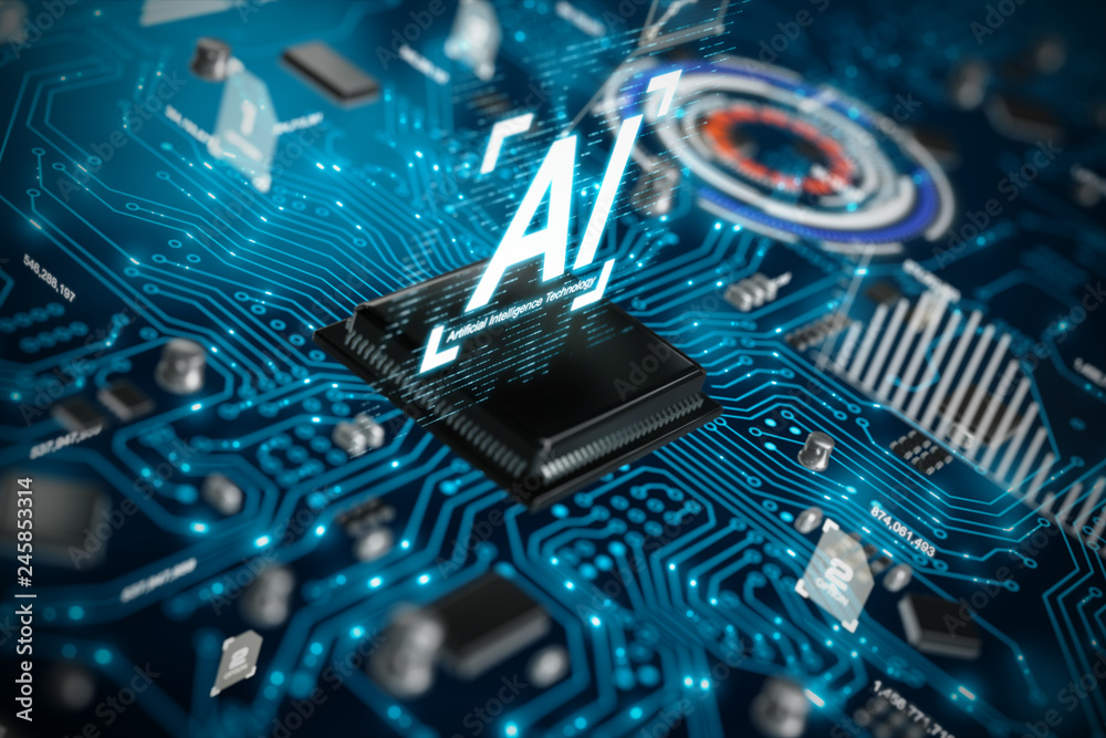 3D render AI artificial intelligence technology CPU central processor ...