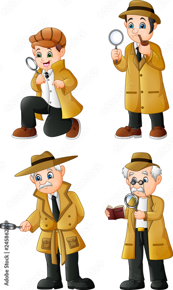 Cute Cartoon Detectives collection set Stock Vector | Adobe Stock