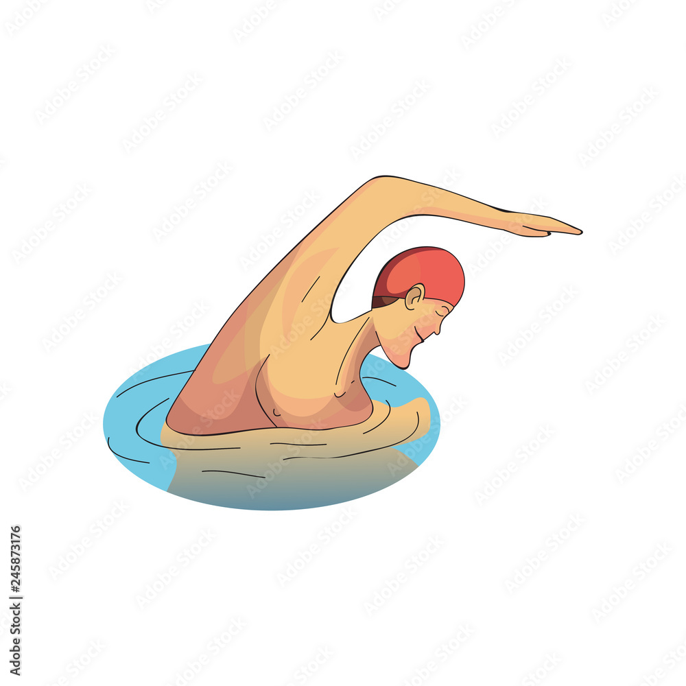 Cartoon Competitive Swimmer
