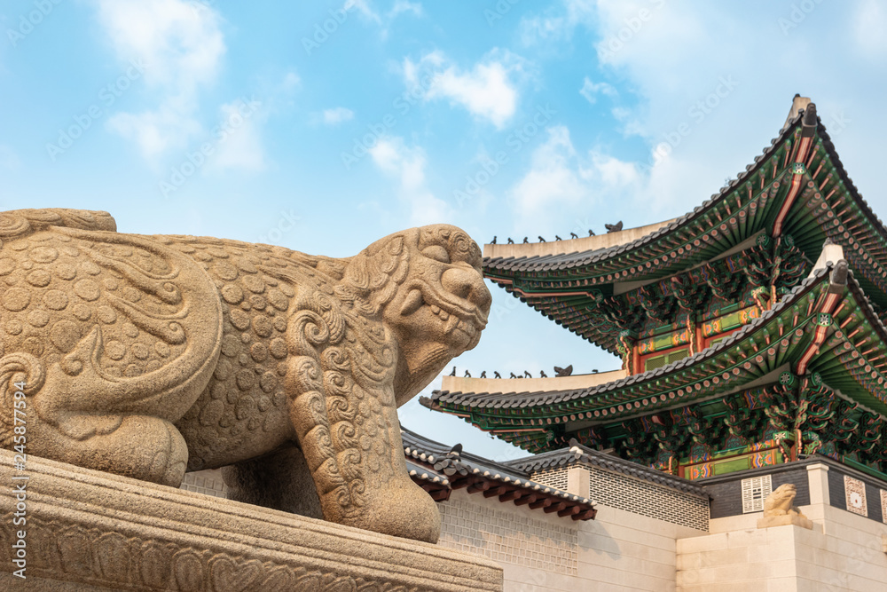 Seoul South Korea, Haetae statue at Gwanghwamun Gate Stock Photo | Adobe Stock