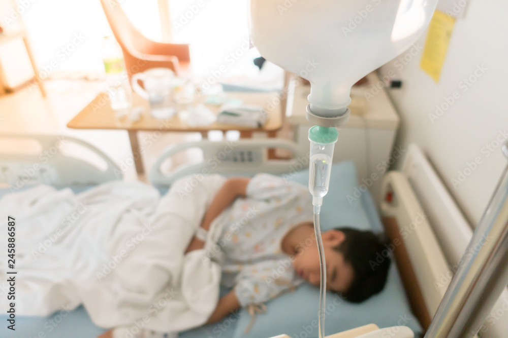 Little boy get sick from influenza need to be admitted to hospital with ...