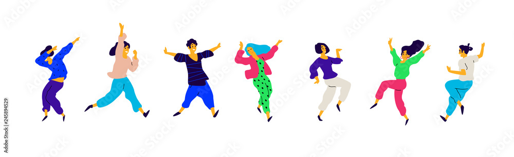 A group of dancing people in different poses and emotions ...