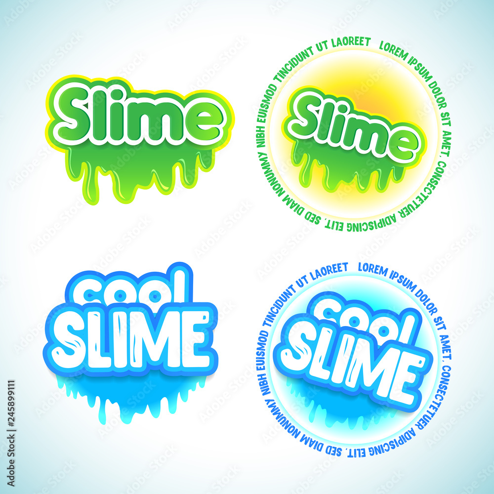 Slime logotype templates set. Liquid green and blue slime. Letters with ...