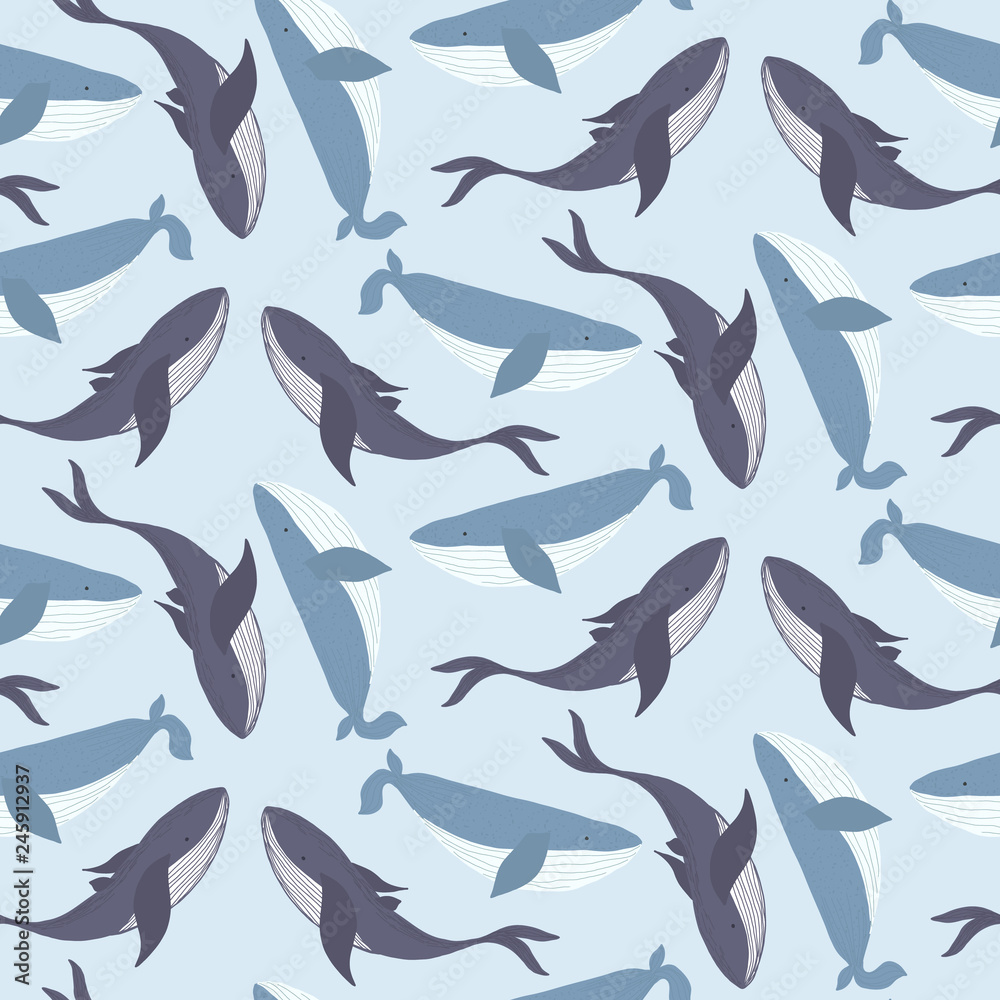 Tender marine blue seamless pattern with light and dark hand drawn ...