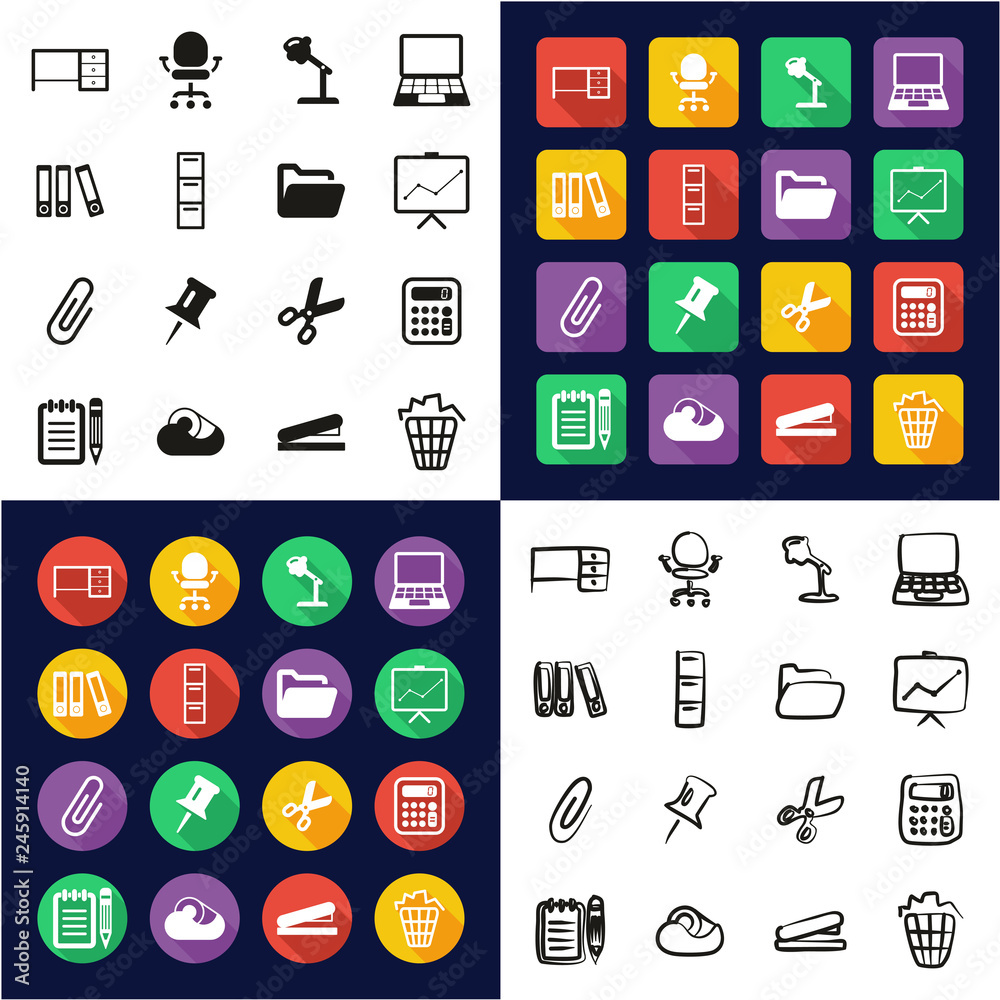 Office Supplies Icons All in One Icons Black & White Color Flat Design ...