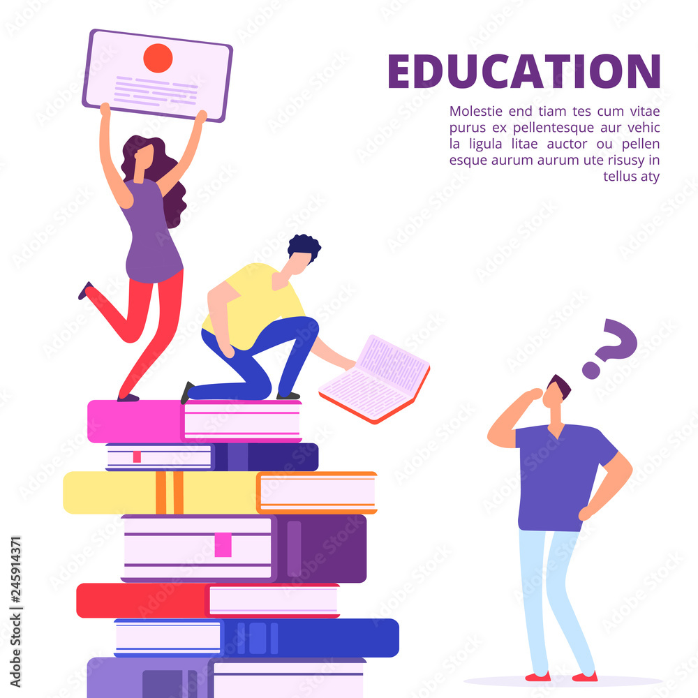Education through books and self-study vector illustration. Help and ...