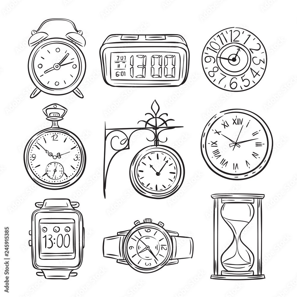 Sketch Clock Doodle Watch Alarm And Timer Sand Clock Hourglass Hand sketch-clock-doodle-watch-alarm-and-timer-sand-clock-hourglass-hand