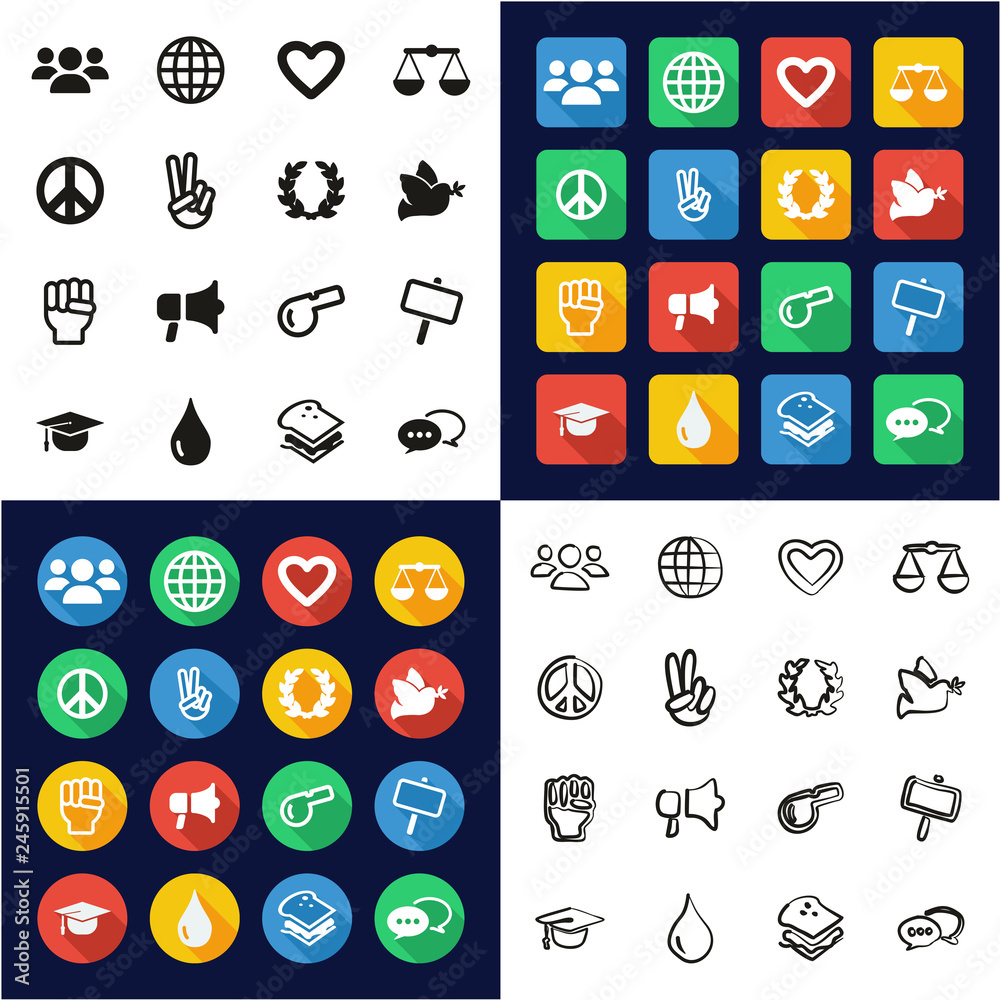 Human Rights Icons All in One Icons Black & White Color Flat Design ...