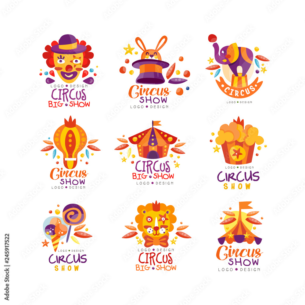 Circus show logo design set, carnival, festive, circus show labels ...
