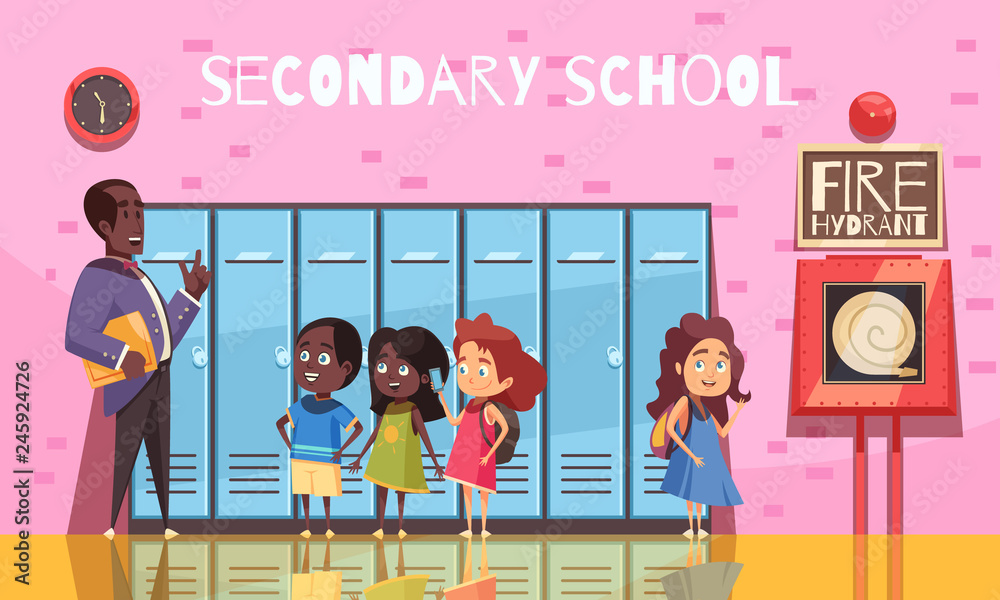 Secondary School Cartoon Illustration Stock Vector | Adobe Stock