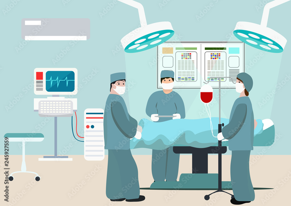 Grafika wektorowa Stock: Vector Illustration of operating room. Surgeon ... Grafika wektorowa Stock: Vector Illustration of operating room. Surgeon ...