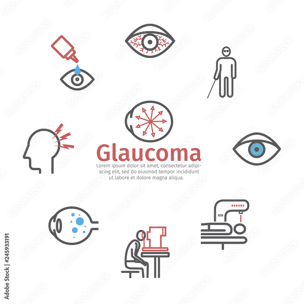Glaucoma banner. Symptoms, Treatment. Line icons set. Vector signs for ...