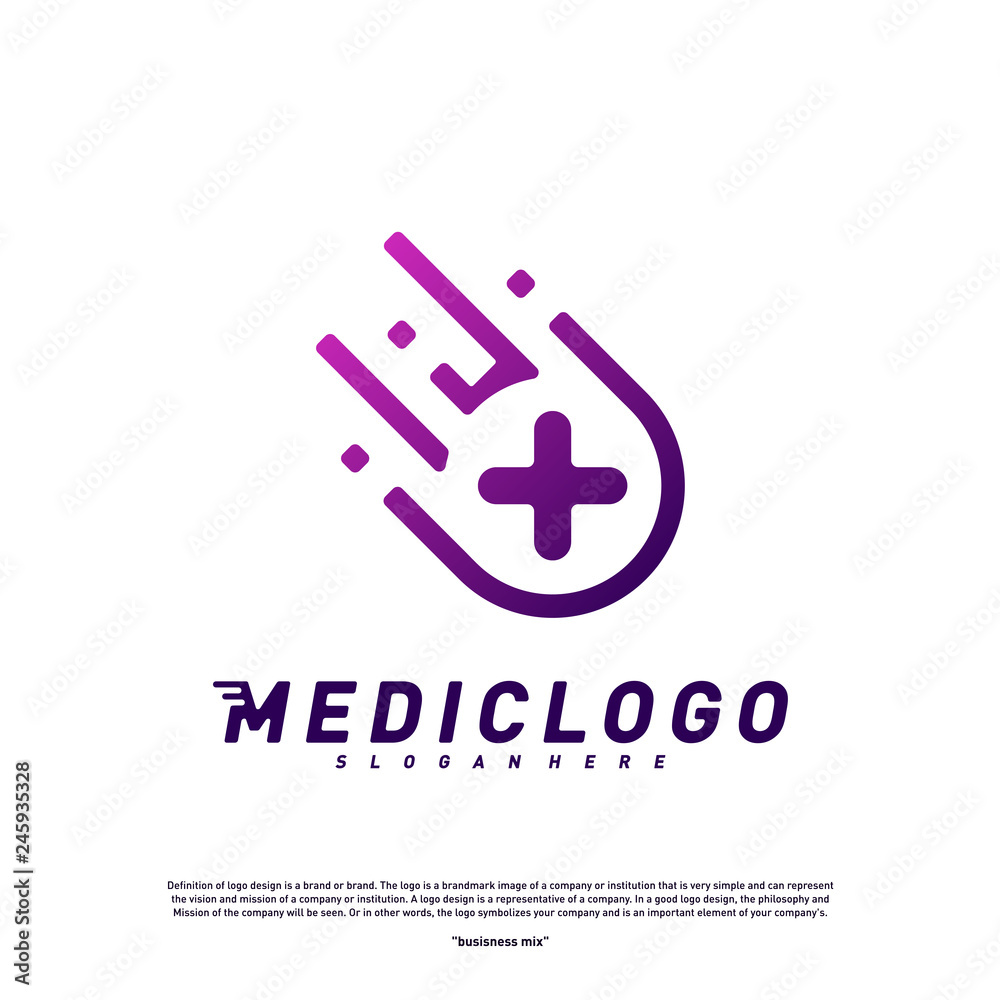 Medical Tech Logo Design Concept Vector. Colorful Fast Digital ...