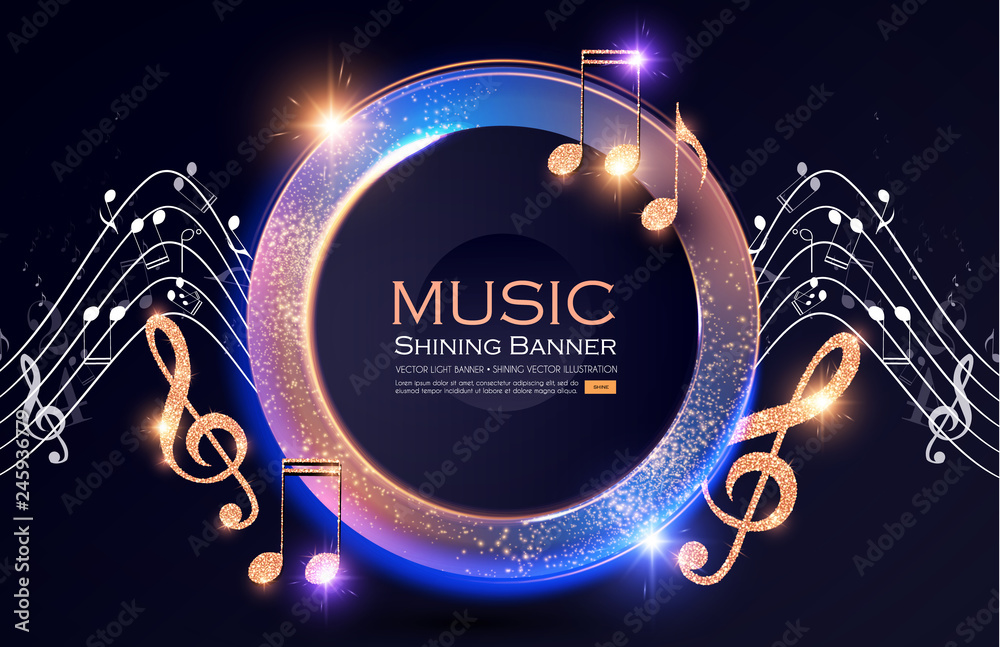 Music Event Shining Banner with Golden Notes and Lights. Festival ...