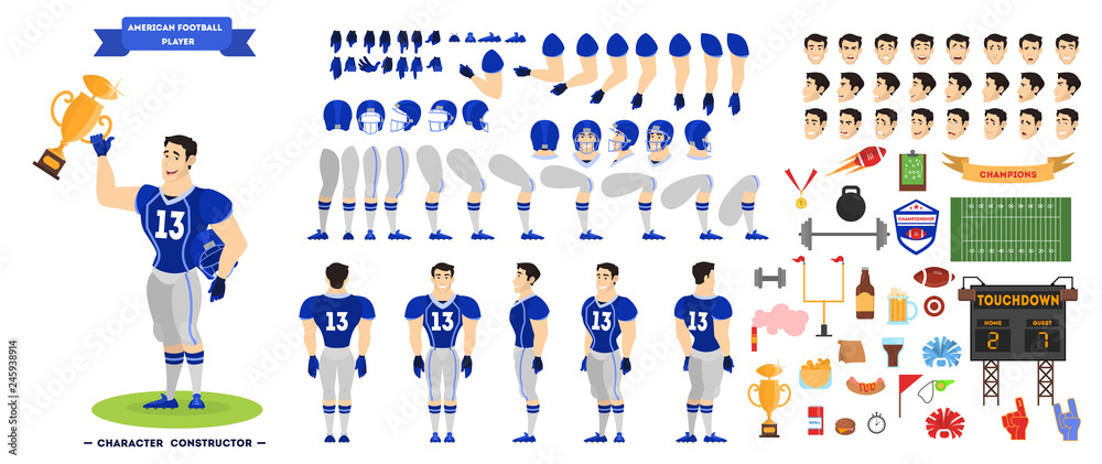 American football player character set for the animation Stock Vector ...