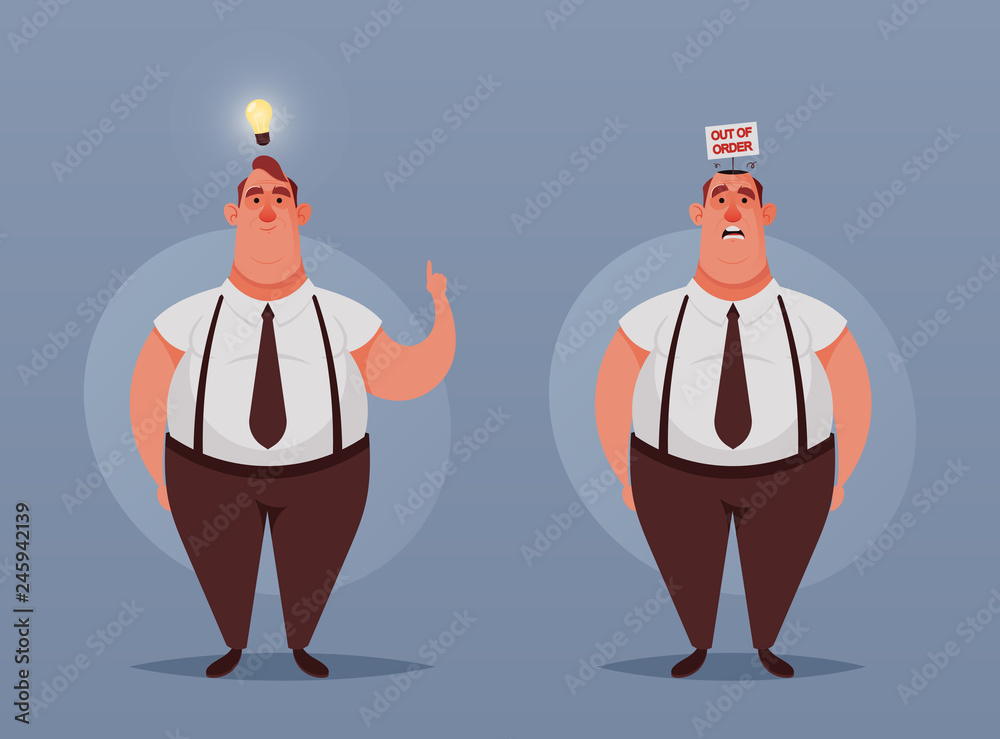 Cute Office Worker With Idea and Sign "Out of Order" Inside His Head ...