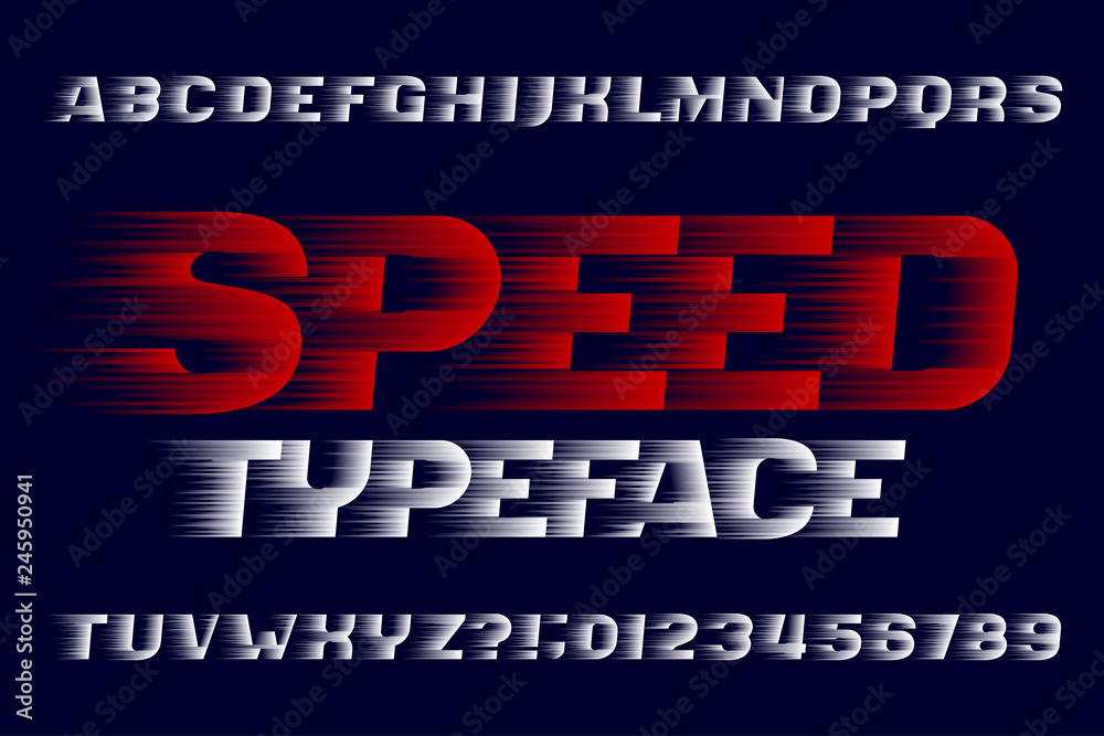 Speed alphabet font. Fast wind effect letters, numbers and symbols ...