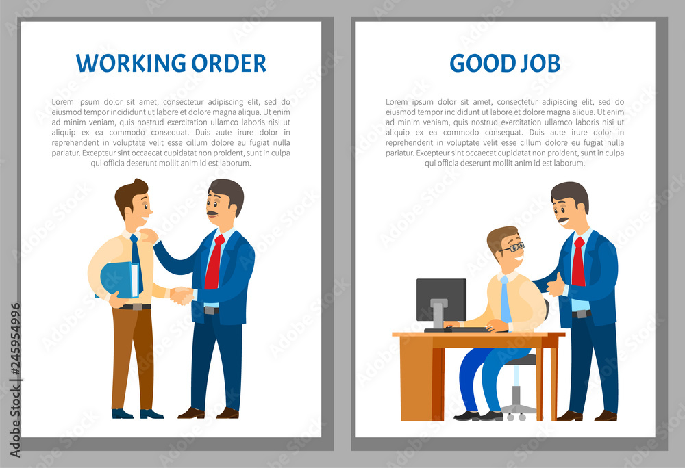 Working order, good job, boss giving instructions to employee ...